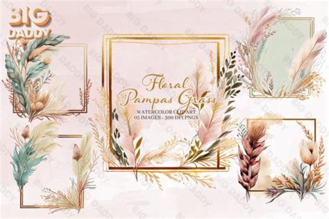 Pampas Grass Rectangle Frame Watercolor Graphic By Big Daddy · Creative