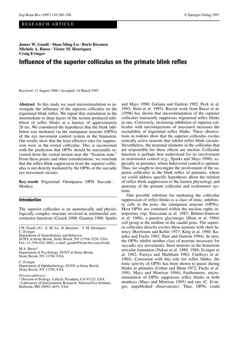 Pdf Influence Of The Superior Colliculus On The Primate Reflex