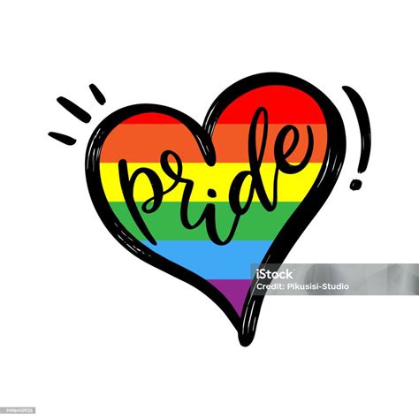 Lgbt Pride Hand Written Lettering On Rainbow Striped Heart Lgbtq Rights