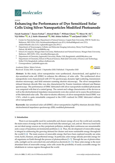 Pdf Enhancing The Performance Of Dye Sensitized Solar Cells Using