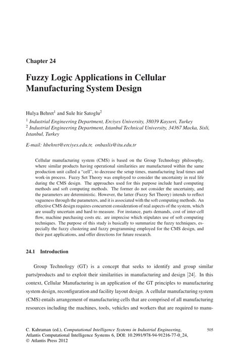 Pdf Fuzzy Logic Applications In Cellular Manufacturing System Design