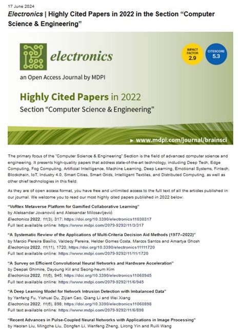 Electronics Mdpi On Linkedin Highlycitedpaper Computer