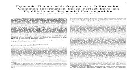 Pdf Dynamic Games With Asymmetric Information Common ~teneket Pubs