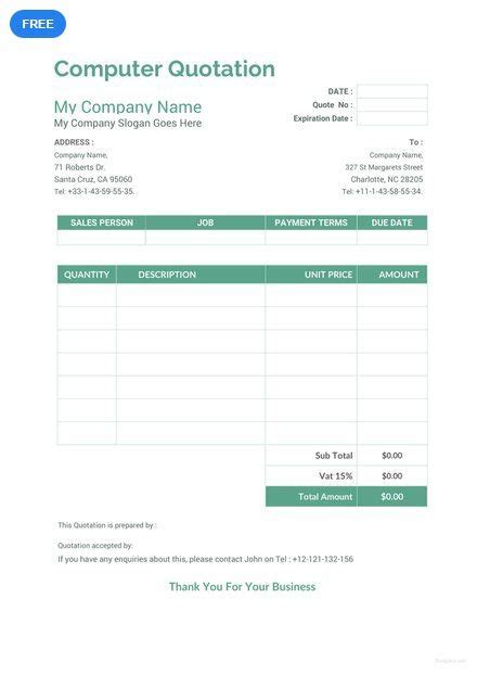 Computer Quotation Template Google Docs Google Sheets Excel Word Apple Numbers Apple Pages Pdf