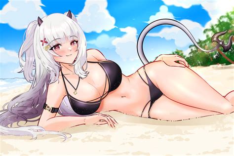 Rule 34 1girl Absurdres Arm Belt Beach Bikini Black Bikini Blue Sky