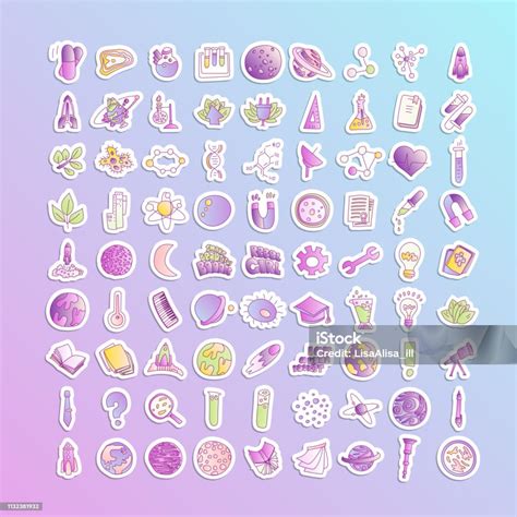 Cute Cartoon Icons On Science School Study Theme Physics Chemistry