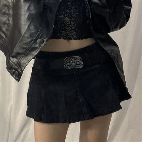 티몬 비즈 마켓 2000s 파스텔 고스 로우 웨이스트 블랙 마이크로 스커트 Y2k 스트리트웨어 포켓 패치워크 A 라인 전자 소 여성 의류