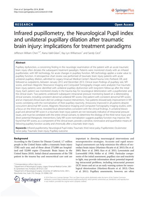 Pdf Infrared Pupillometry The Neurological Pupil Index And