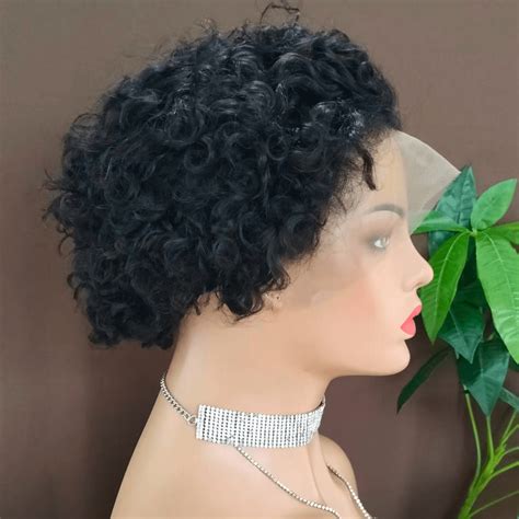 Brazilian Curly Pixie Cut Wig Human Hair Lace Frontal For African Amer
