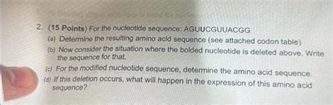Solved Points For The Nucleotide Sequence Chegg