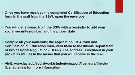 ILLINOIS LSW APPLICATION INSTRUCTIONS AND INFORMATION LSW Required