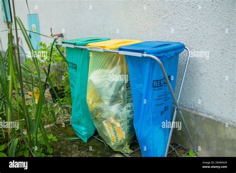 many garbage cans with sorted garbage sorting garbage ecology and