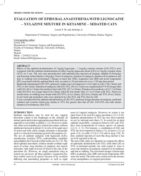Pdf Evaluation Of Epidural Anaesthesia With Lignocaine Xylazine