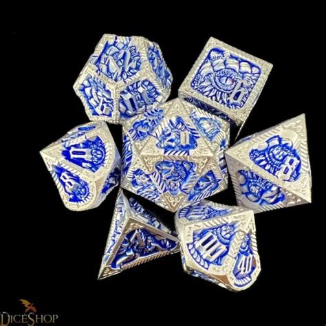 Tdso Metal Dragon Era Silver And Blue 7 Dice Polyset