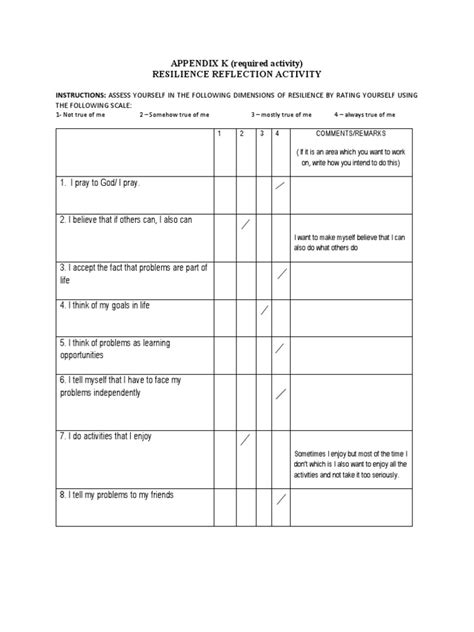 Appendix K Resilience Reflection Activity Pdf Self Improvement