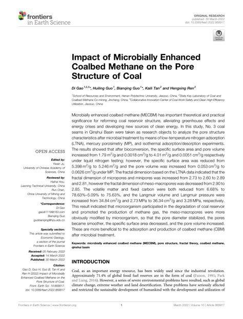 Pdf Impact Of Microbially Enhanced Coalbed Methane On The Pore