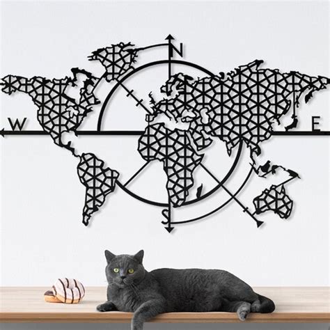 Metal World Map Compass Metal Wall Decor Art Work World Map Etsy