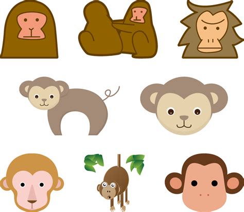 フリーイラスト 8種類のさるとさるの顔のセットでアハ体験 Gahag 著作権フリー写真・イラスト素材集