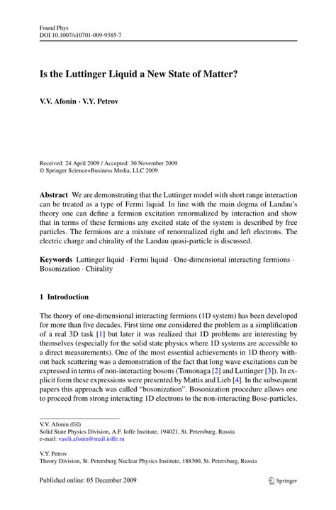 PDF Is The Luttinger Liquid A New State Of Matter