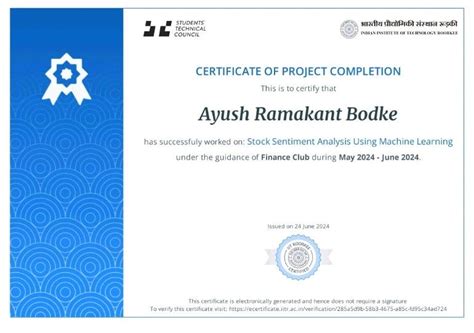 Ayush Bodke On Linkedin 🌟the Certificate For My Open Project Completion Stock Sentiment