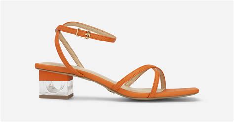 Crystal Heel Ankle Strap Sandals Pum 0747 Orange Vascara