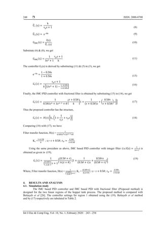 Internal Model Controller Based PID With Fractional Filter Design For A