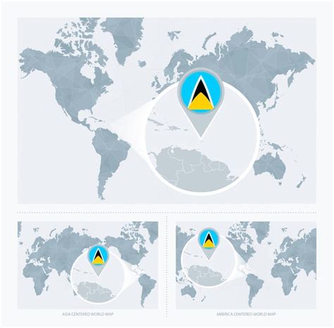 Vergrote Saint Lucia Boven Wereldkaart Versies Van De Wereldkaart Met Vlag En Kaart Van Saint