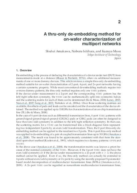 Pdf A Thru Only De Embedding Method Foron Wafer Characterization Of Multiport Networks