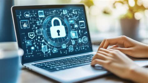 Cybersecurity Expert Working On Laptop Protecting Digital Data With Advanced Security Measures