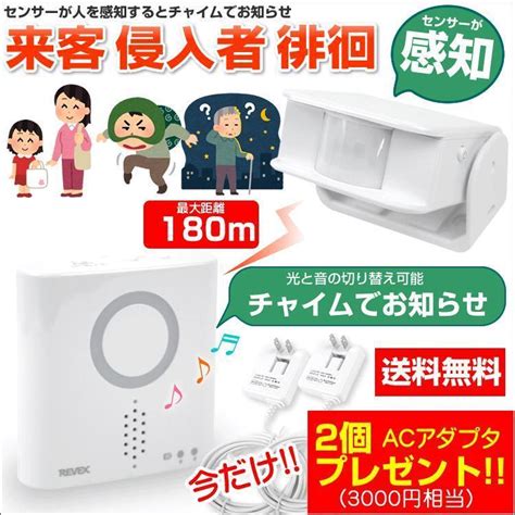 ワイヤレスチャイム 人感センサーチャイムセット アダプターオマケ付き 来客 防犯アラーム 送料無料 750 Web Shop ゆとり