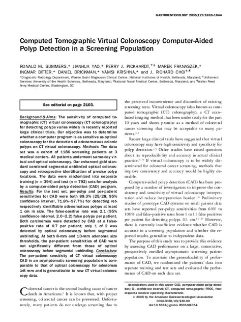 Pdf Computed Tomographic Virtual Colonoscopy Computer Aided Polyp Detection In A Screening