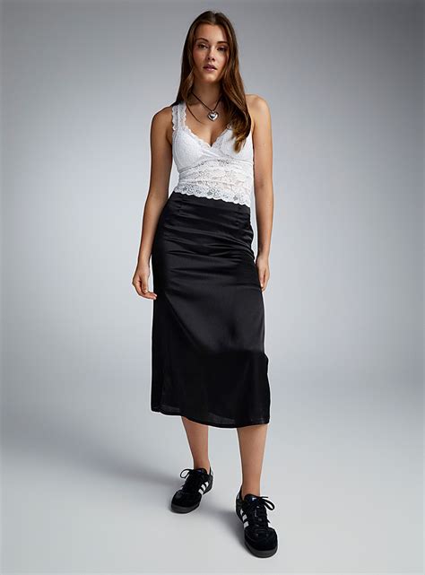 Long Slit Satin Skirt Twik Womens Midi Skirts And Mid Length Skirts