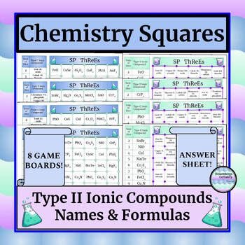 Chemistry Game Squares Type II Ionic Compounds Names Formulas Answer Key