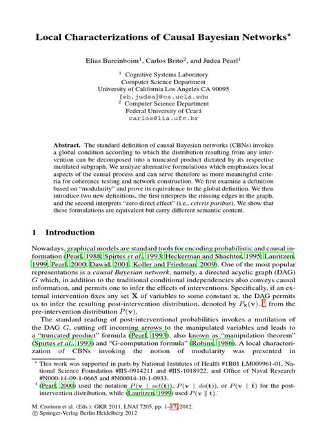 Local Characterizations Of Causal Bayesian Networks Elias Bareinboim Carlos Brito Judea