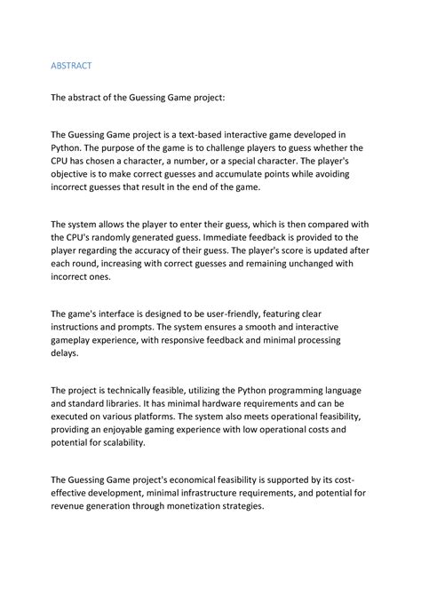 Python Project Learning Outcome Abstract The Abstract Of The Guessing
