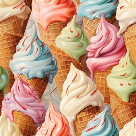 A Close Up Of A Group Of Ice Cream Cones With Different Colors