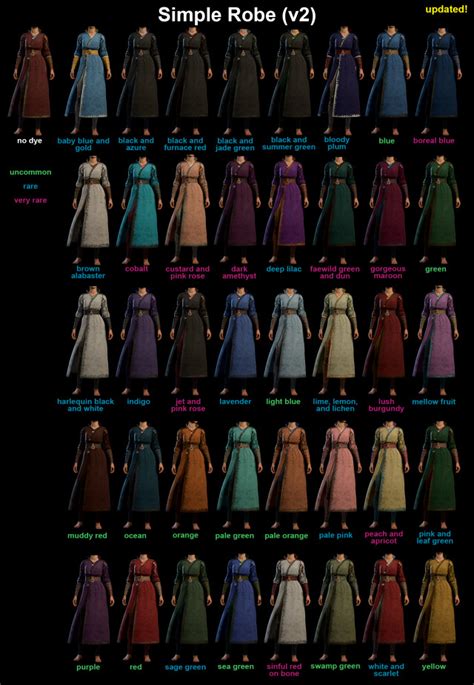 All Dyes On Simple Robe V2 Click For Better Quality Bg3 Dyes On