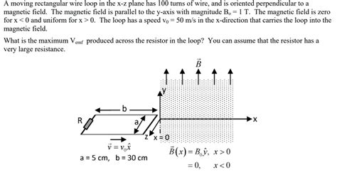 solved a moving rectangular wire loop in the x z plane has 100 turns