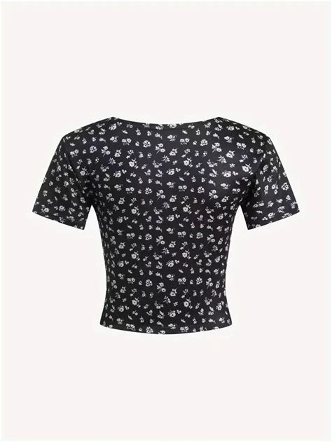 Ditsy Floral Print T Shirt Casual V Neck Short Sleeve Summer Temu