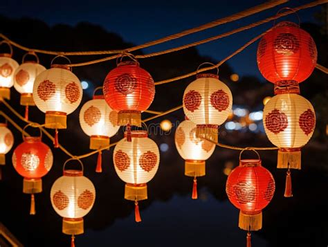 Lanterns Hanging From A String Generative Ai Stock Illustration