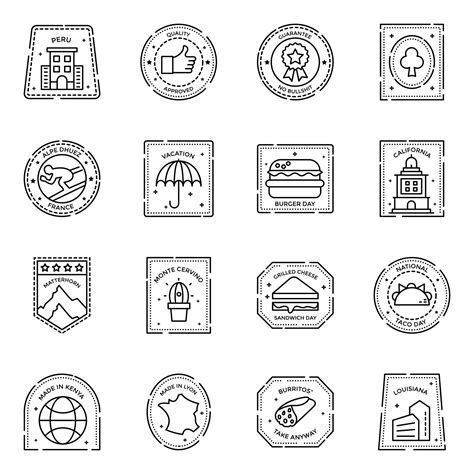 Pack Of Passport Imprinted Stamps Icons 16110907 Vector Art At Vecteezy