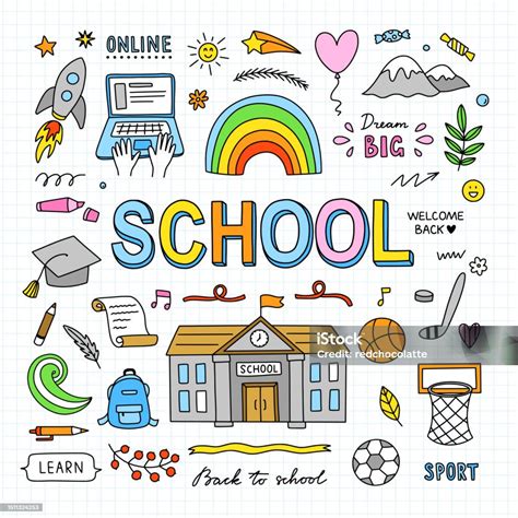 Ilustrasi Yang Digambar Tangan Sekolah Ilustrasi Sekolah Vektor Doodle Pendidikan Dan