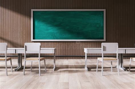 Modern Stylish Classroom Interior With Wooden Floor And Green