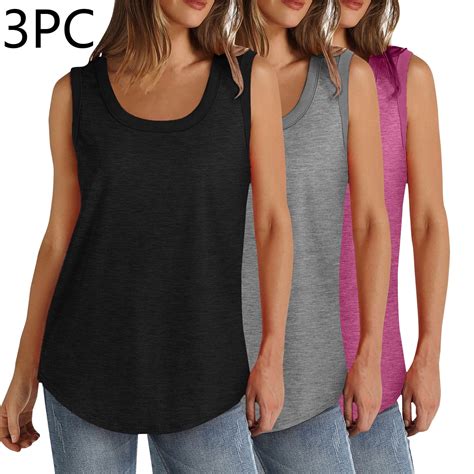 Eiyaclvo Womens Tank Tops Crew Neck Summer Tops Loose Fit Sleeveless
