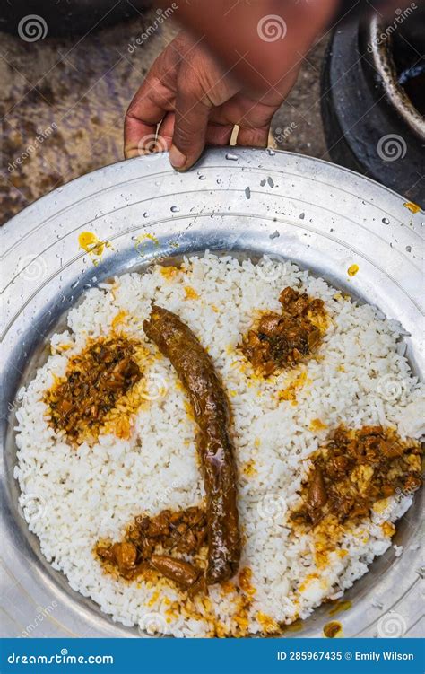 Food Being Served At A Village Wedding In Jammu And Kashmir Stock Image