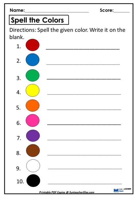 Spelling Worksheet Colors Fun Teacher Files