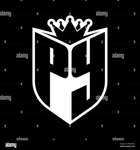 PY Letter Bold Monogram With Shield Shape And Sharp Crown Inside Shield Black And White Color