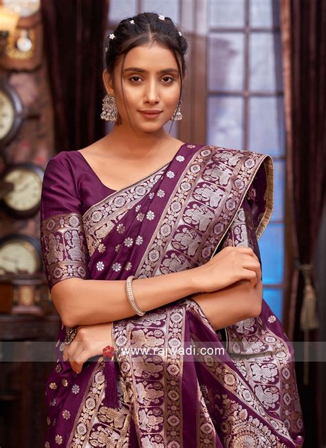 Festive Purple Banarasi Silk Contemporary Saree