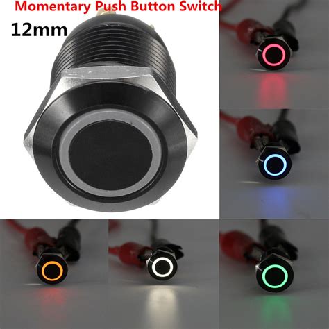 Black 4 Pin 12mm LED Light Metal Push Button Momentary Switch