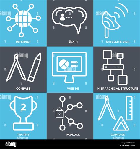 Set Of 9 Simple Editable Icons Such As Compass Padlock Trophy Hierarchical Structure Web De
